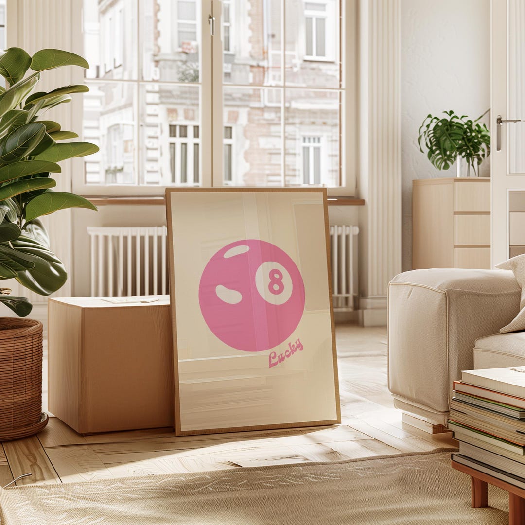 Lucky Eight Ball Print: Pink Beige Minimalist Wall Art (digital ...