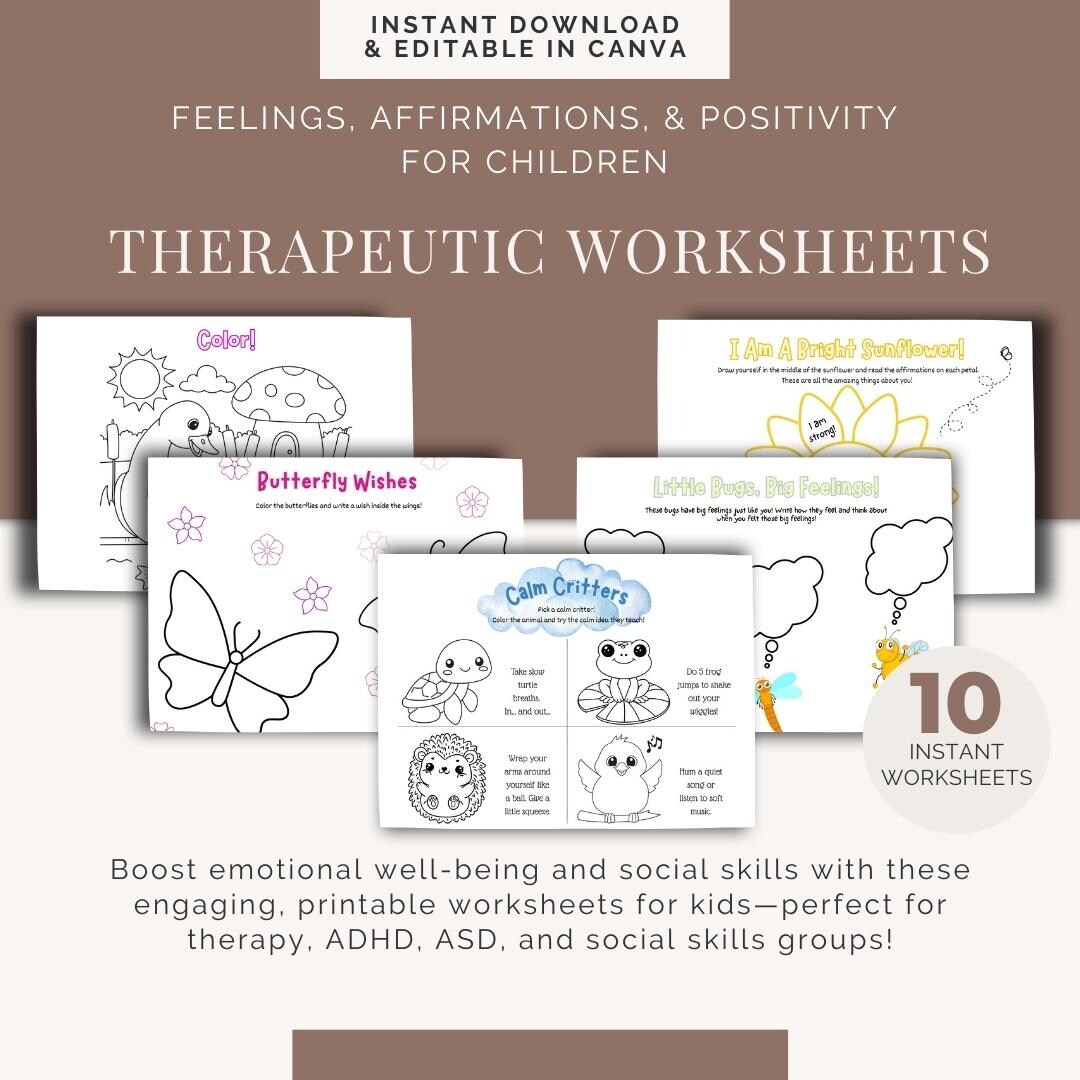 Spring Feelings & Affirmations Worksheets: Kids Therapy Coloring Pages ...