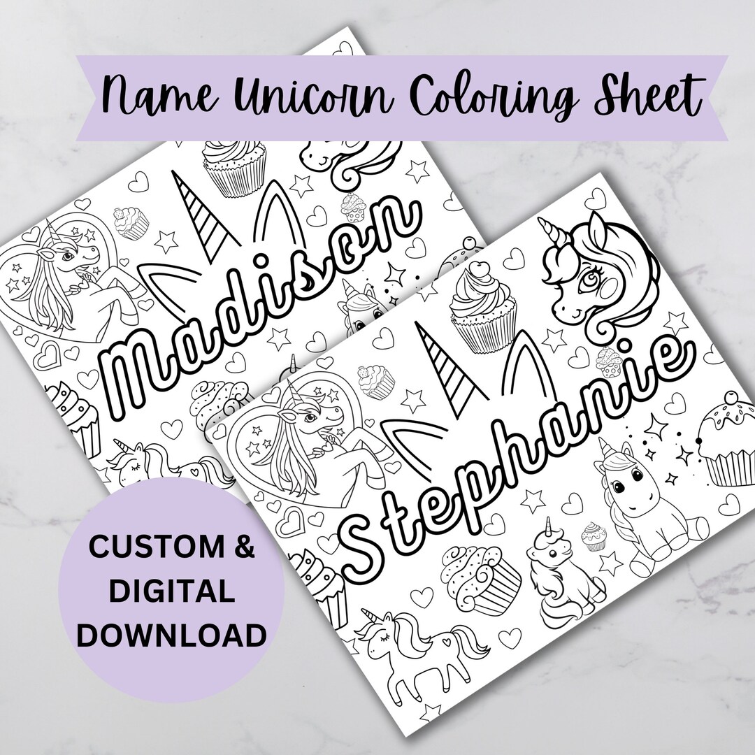 Custom Name Coloring Sheet- Unicorn Cupcake Themed Coloring Worksheet ...