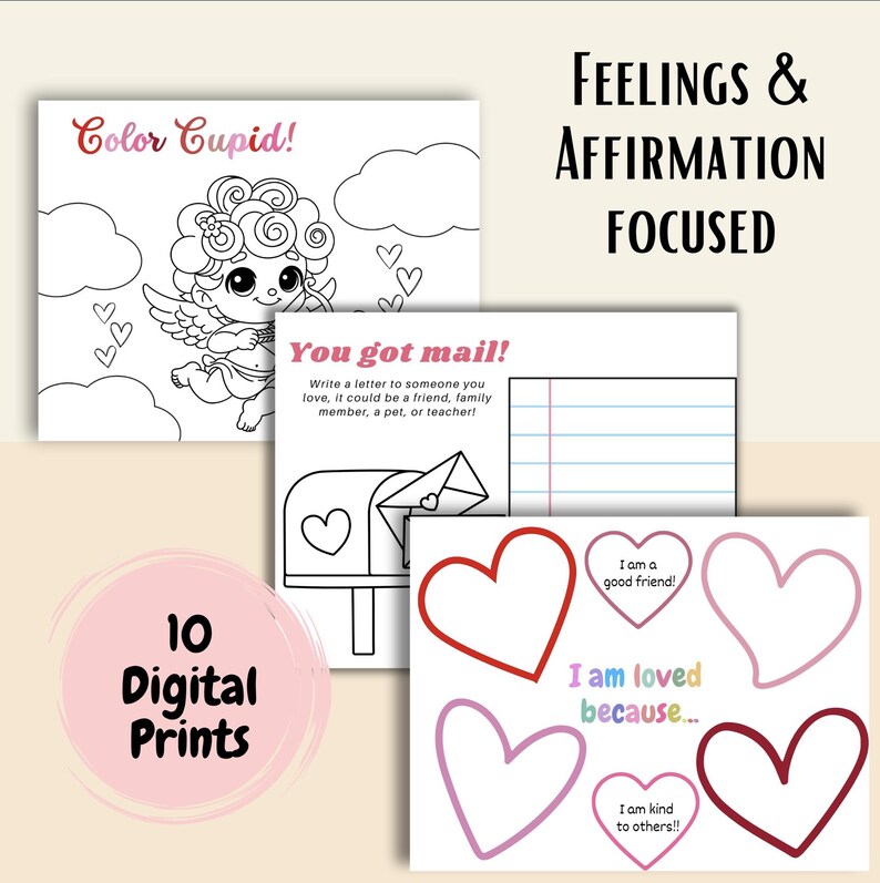 Valentine's Day Feelings & Affirmation Worksheets for Kids (instant ...