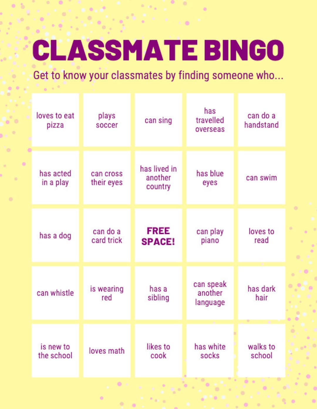 Classmate Bingo End of Year Game or First Day of School! - Etsy