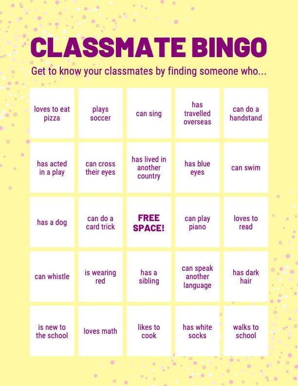 Classmate Bingo End of Year Game or First Day of School! - Etsy