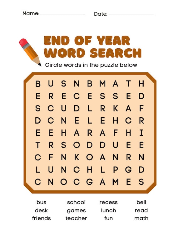End of Year Classroom Word Search Game | Etsy
