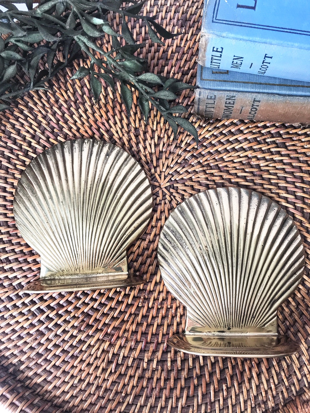 Vintage Brass Bookends Set of Two Brass Sea Shell Bookends - Etsy