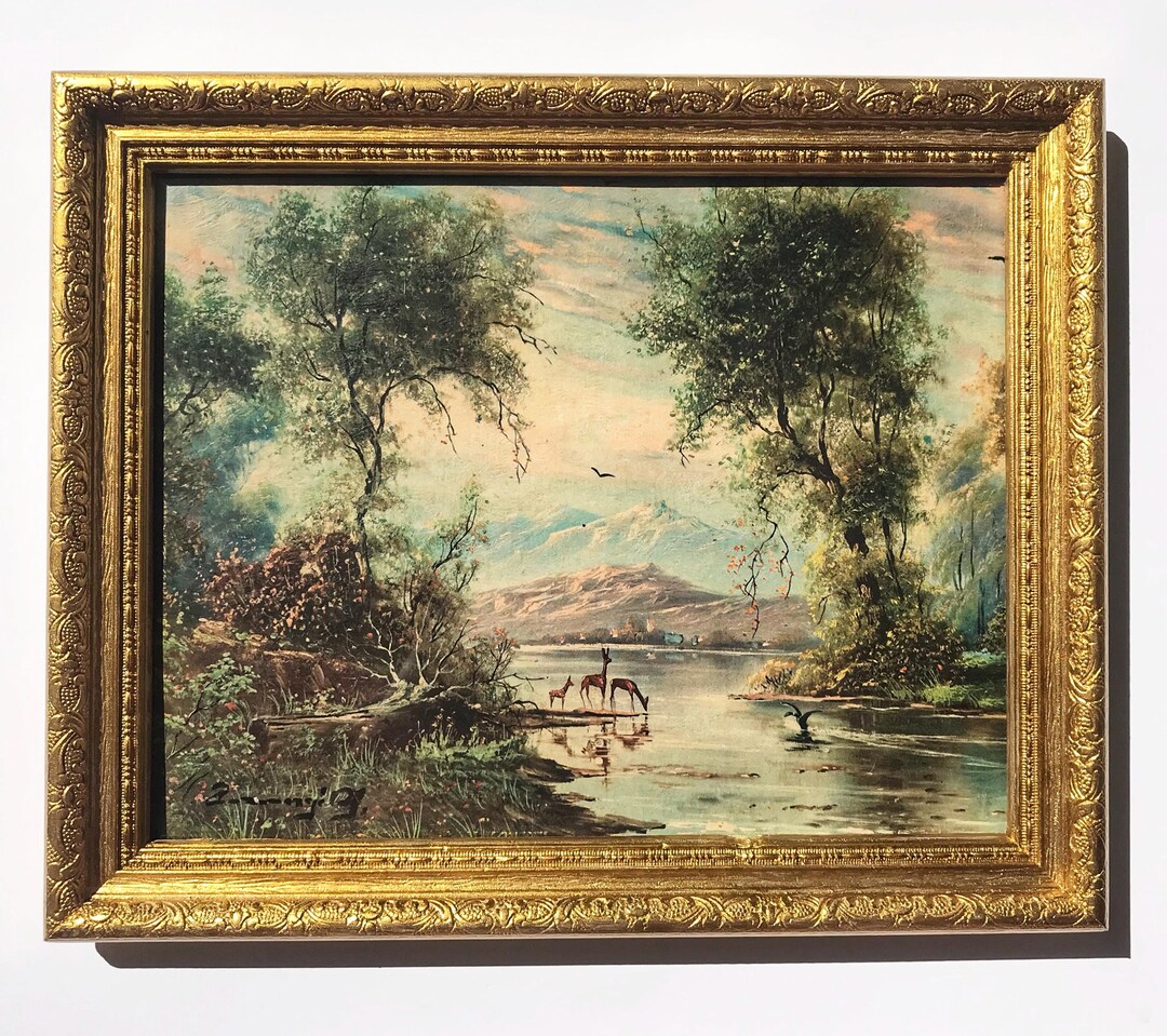 Vintage Framed Landscape Lithograph Nursery Decor - Etsy