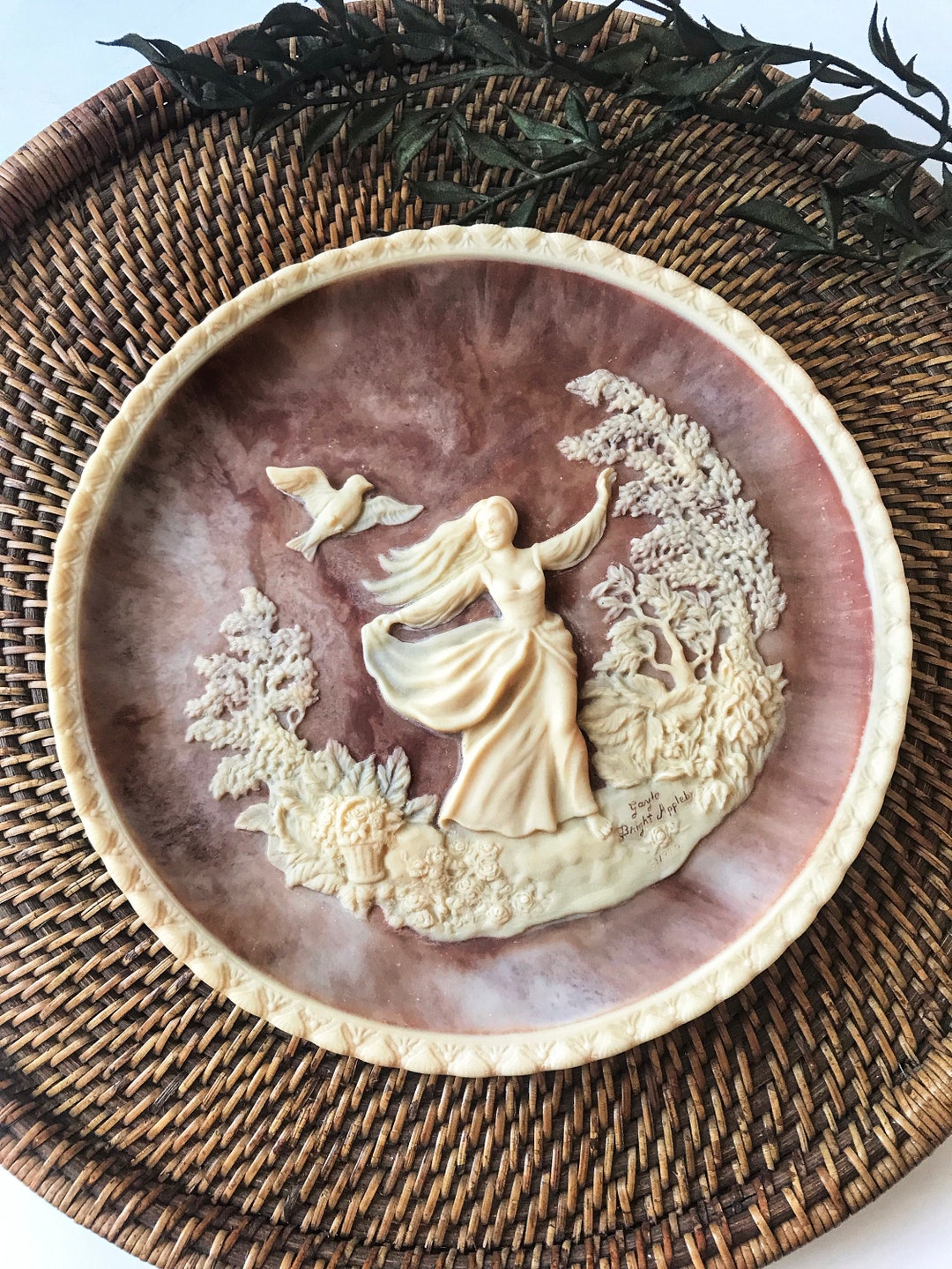 Vintage Incolay Stone Wall Plaque to A Skylark Incolay Studios of ...