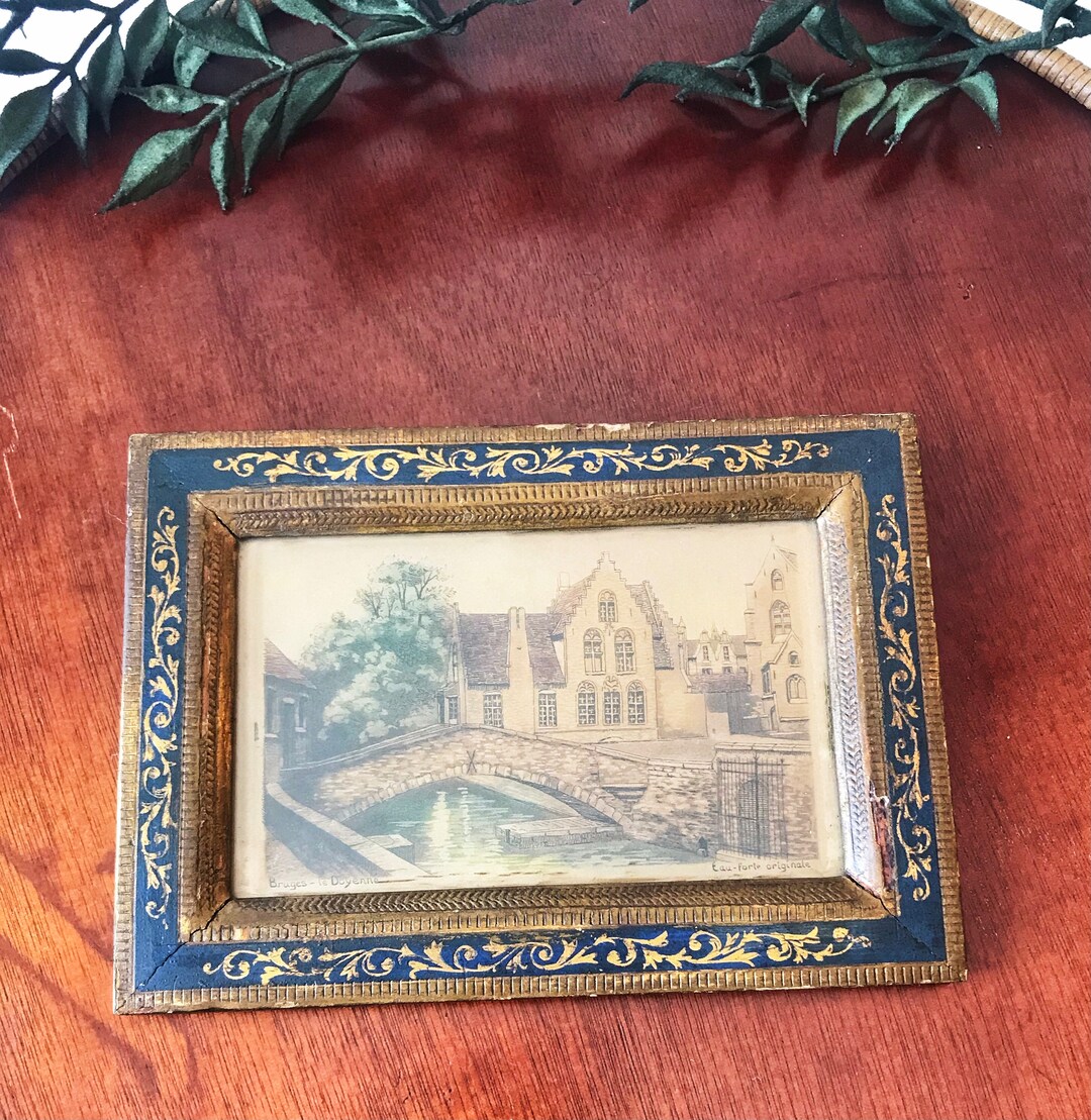 Antique Etching Bruges Le Doyenne Eau Forte Originale Antique Framed Art Print Belgium Art Print ...