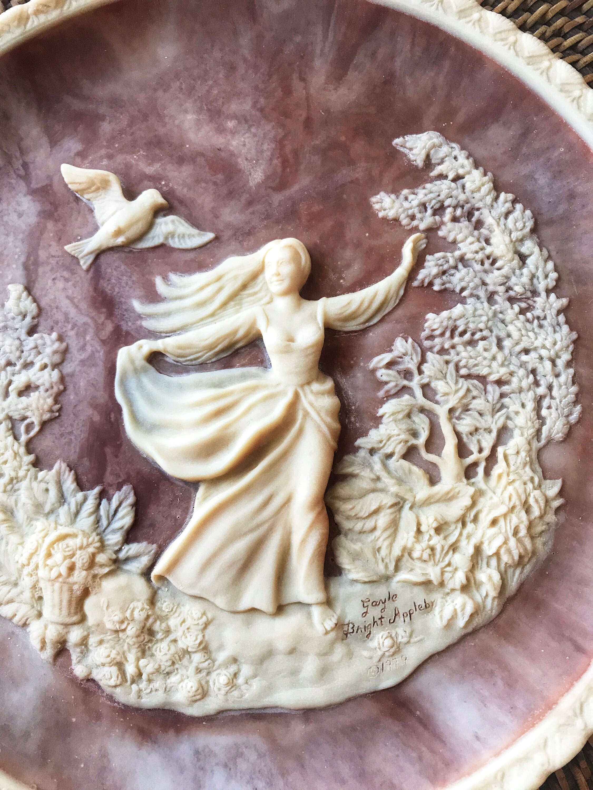 Vintage Incolay Stone Wall Plaque to A Skylark Incolay Studios of ...