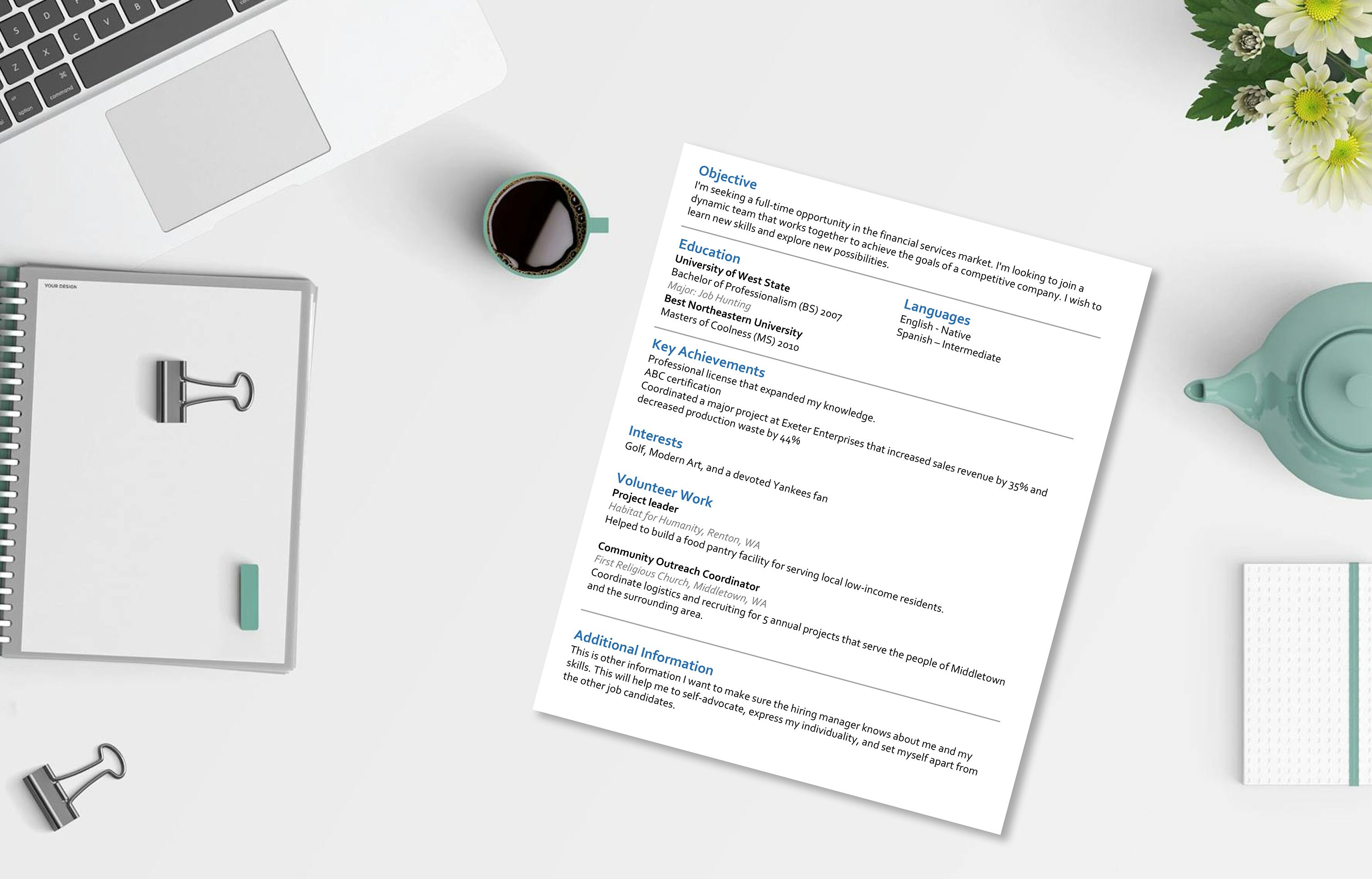 Creative Blue Themed Resume Template Set (editable .docx Files)-resume ...