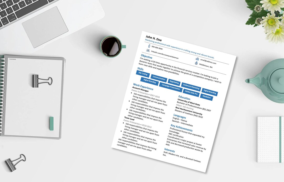 Creative Blue Themed Resume Template Set (editable .docx Files)-resume ...