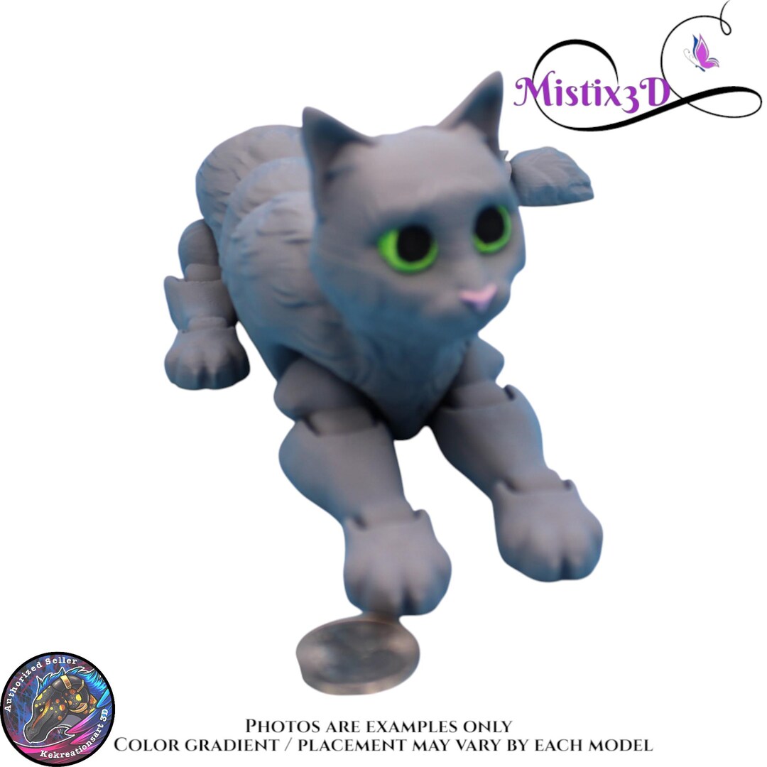 Articulated Grey Cat 3 Sizes – 3D Printed Poseable Cat Toy – Authorized ...