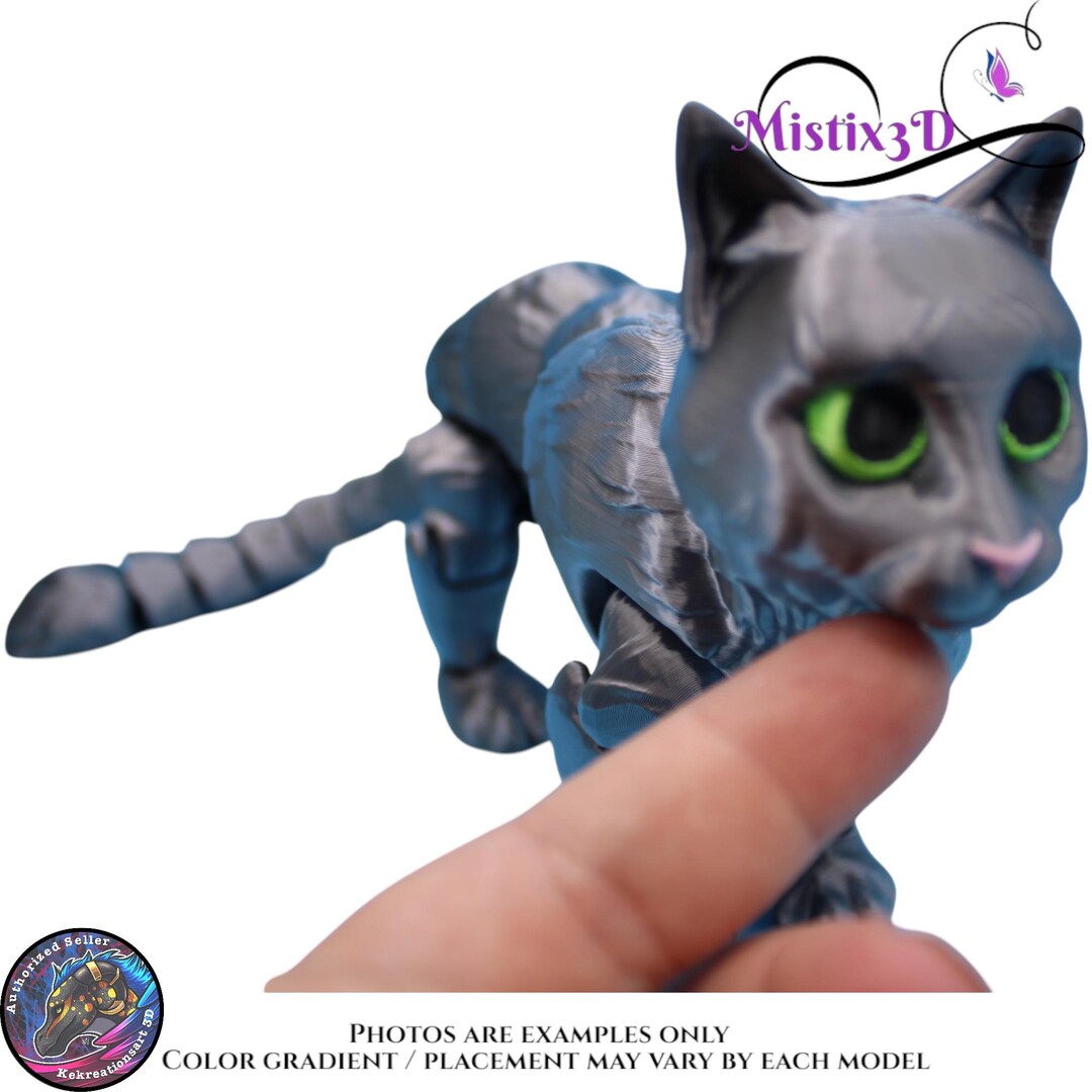 Articulated Grey Cat 3 Sizes– 3D Printed Poseable Cat Toy – Authorized ...