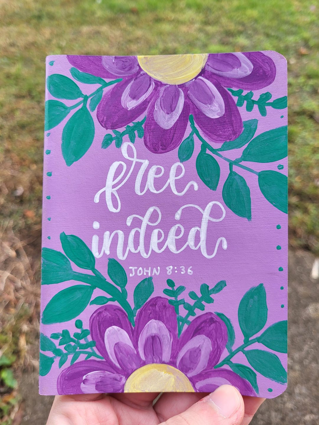 Free Indeed Bible Verse 4x6 Hand-painted Floral, Lined Notebook John 8: ...