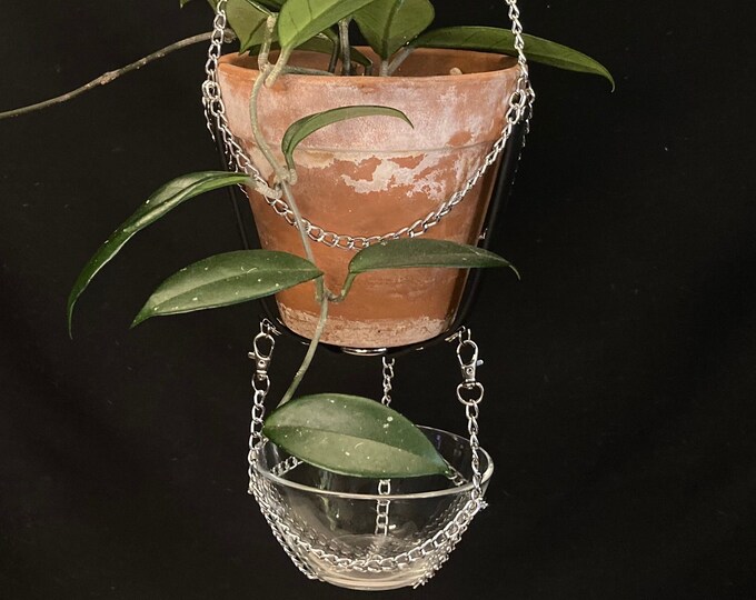 MINIMALIST Vegan Leather and Chain Plant Hanger, Fits 6-8 Inch MEDIUM ...