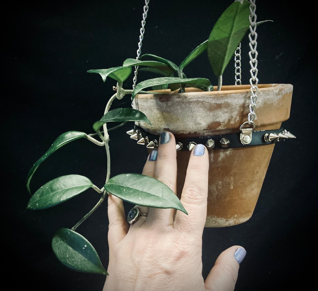 LARGE Spiked Vegan Leather and Chain Plant Hanger With Adjustable ...