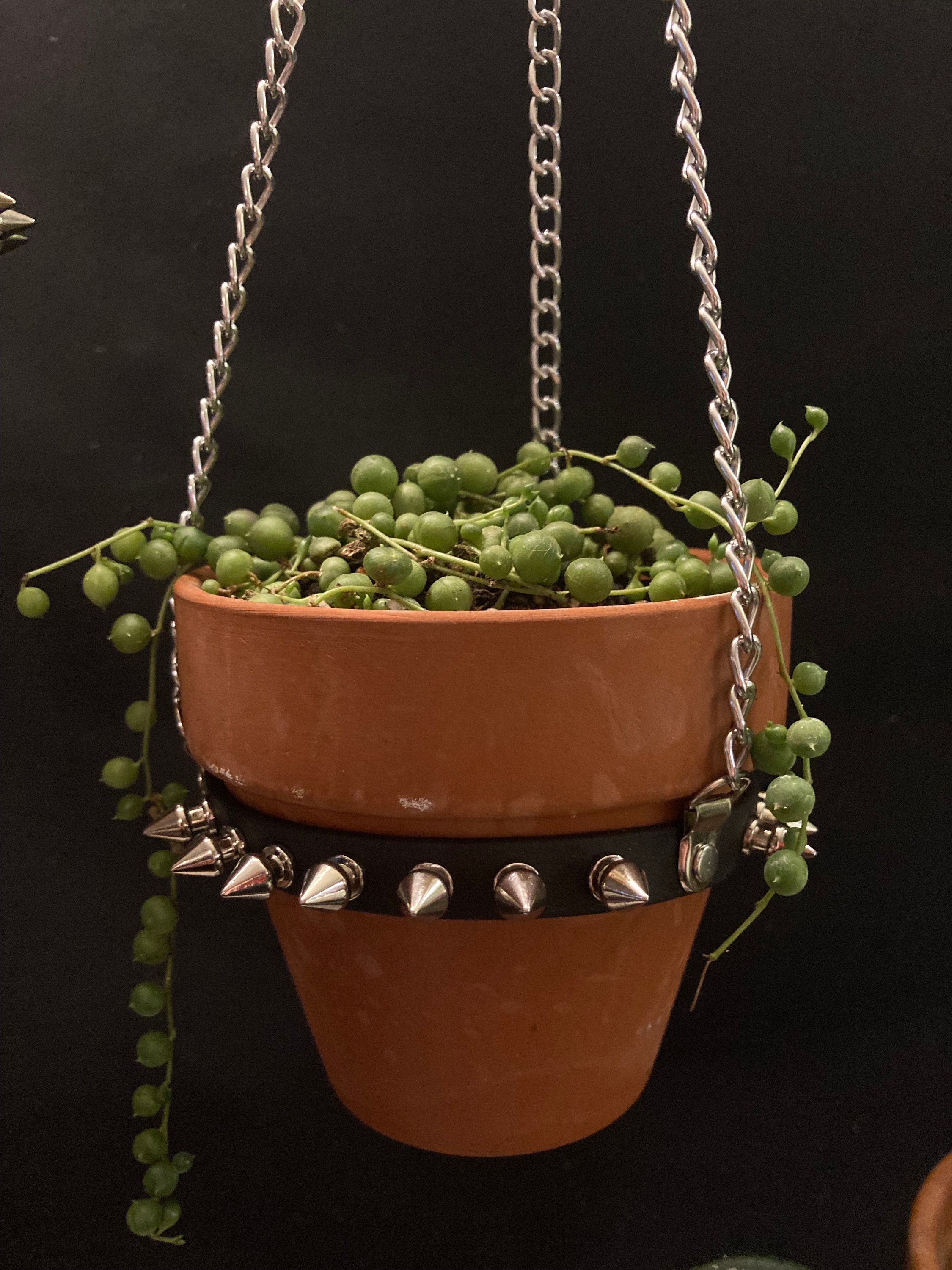 MEDIUM Spiked Vegan Leather and Chain Plant Hanger With Adjustable ...