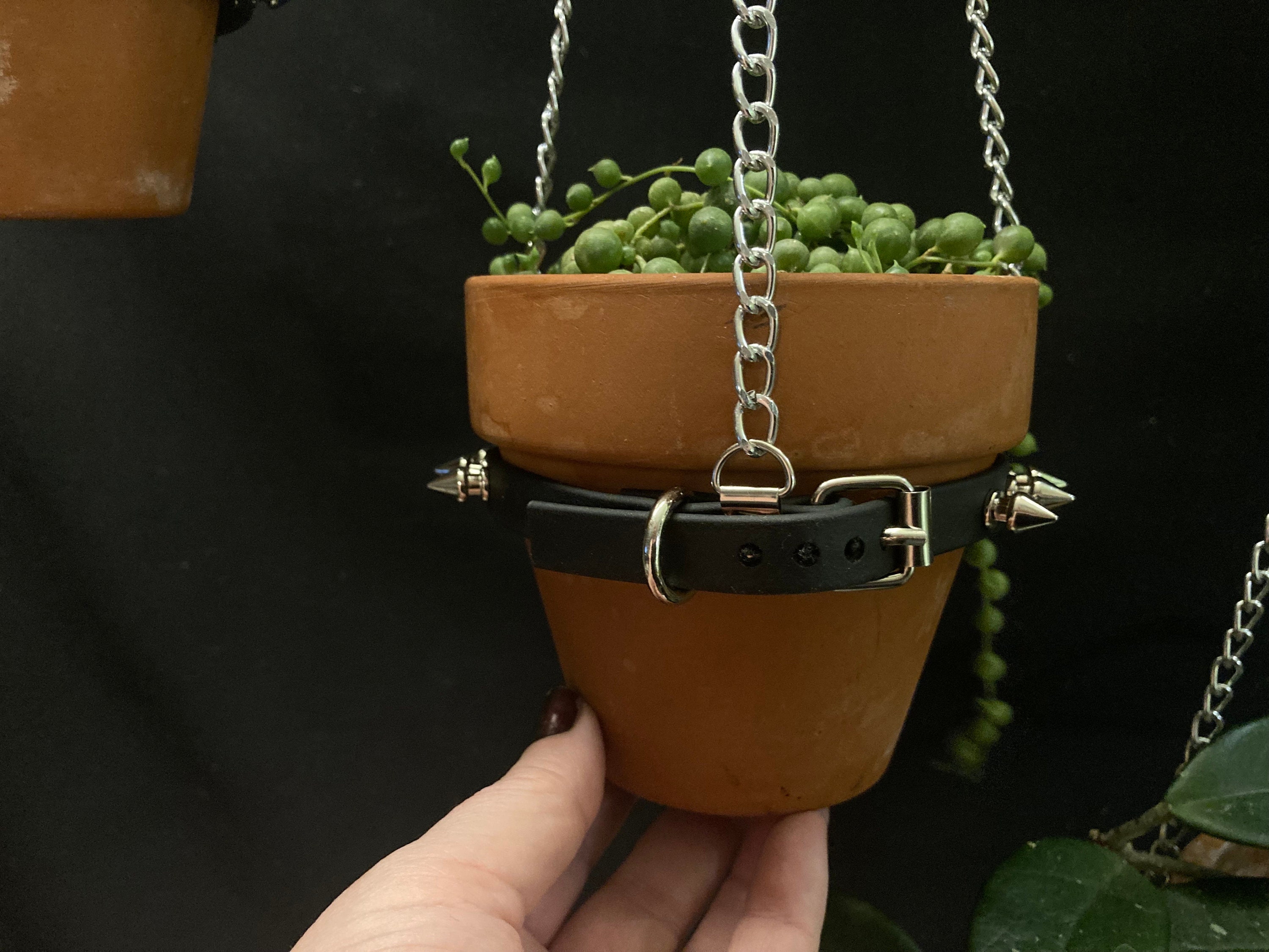 MEDIUM Spiked Vegan Leather and Chain Plant Hanger With Adjustable ...