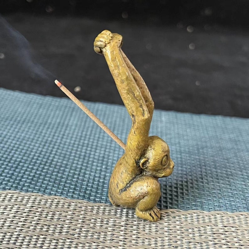 Chubby Copper Carving Monkey Feng Shui Lucky Incense Burner, Old Asian ...
