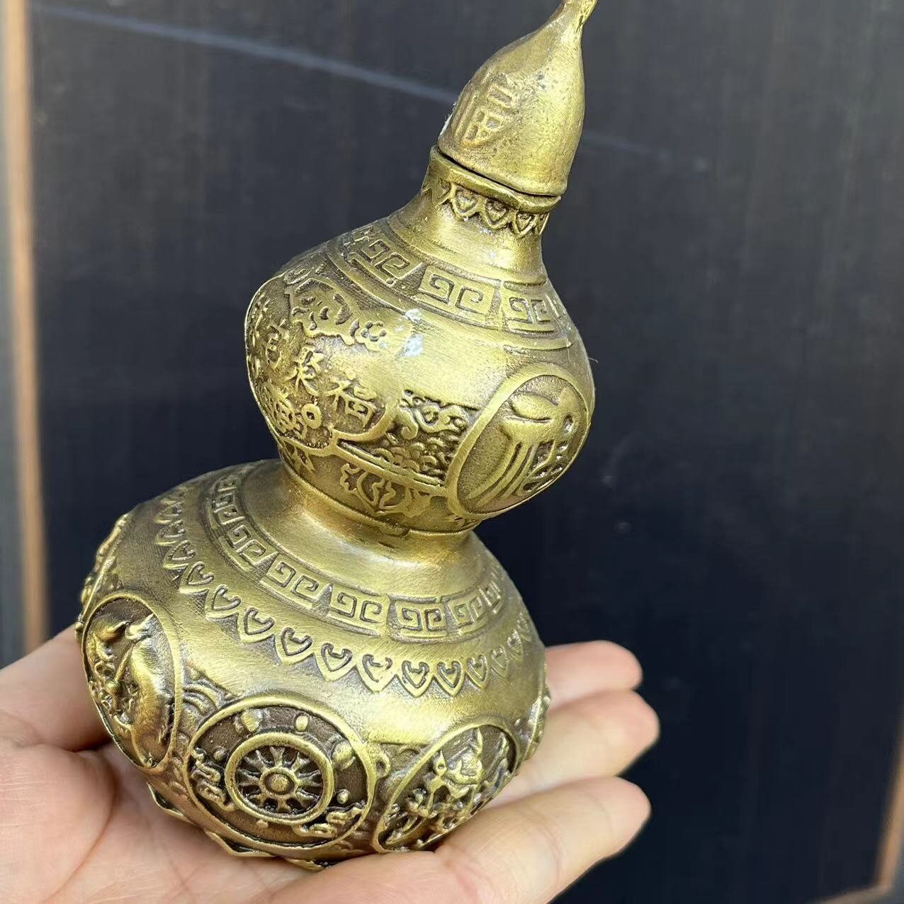Brass Hu Lu Feng Shui Decoration Fortune Treasure Copper Gourd Brass ...