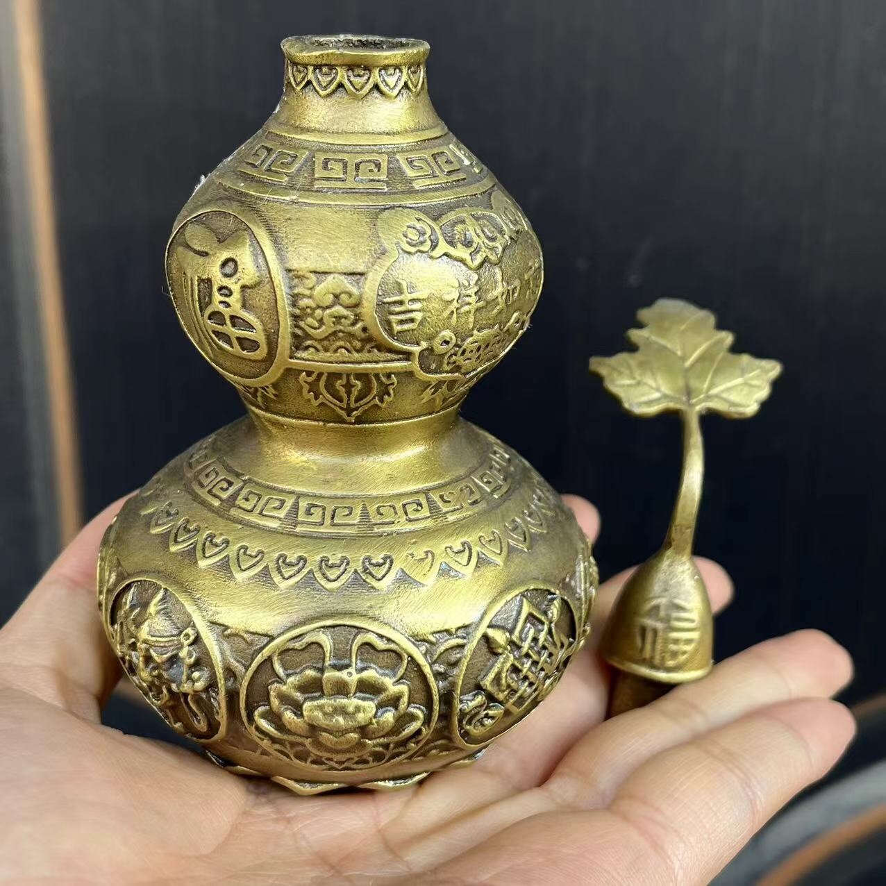 Brass Hu Lu Feng Shui Decoration Fortune Treasure Copper Gourd Brass ...