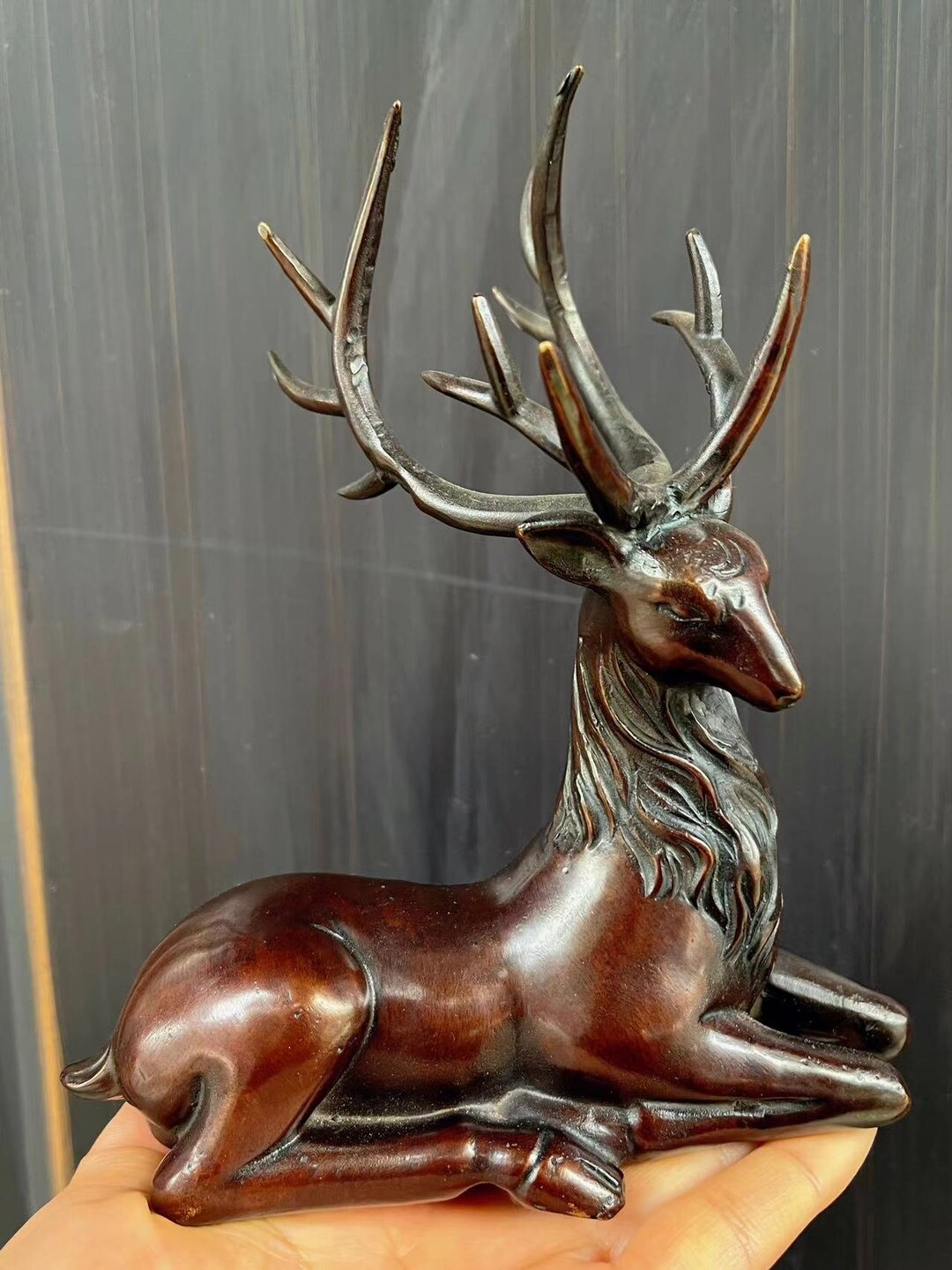 Peaceful Wealth Feng Shui Copper Carving Lucky Deer Statue Sculpture ...