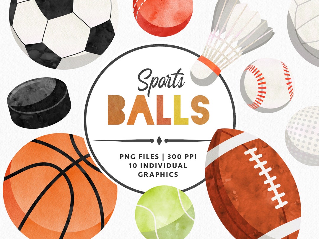 Sport Balls Clipart Watercolor Effect Illustrations Ball Themed ...