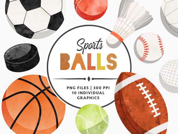 Sport Balls Clipart Watercolor Effect Illustrations Ball - Etsy