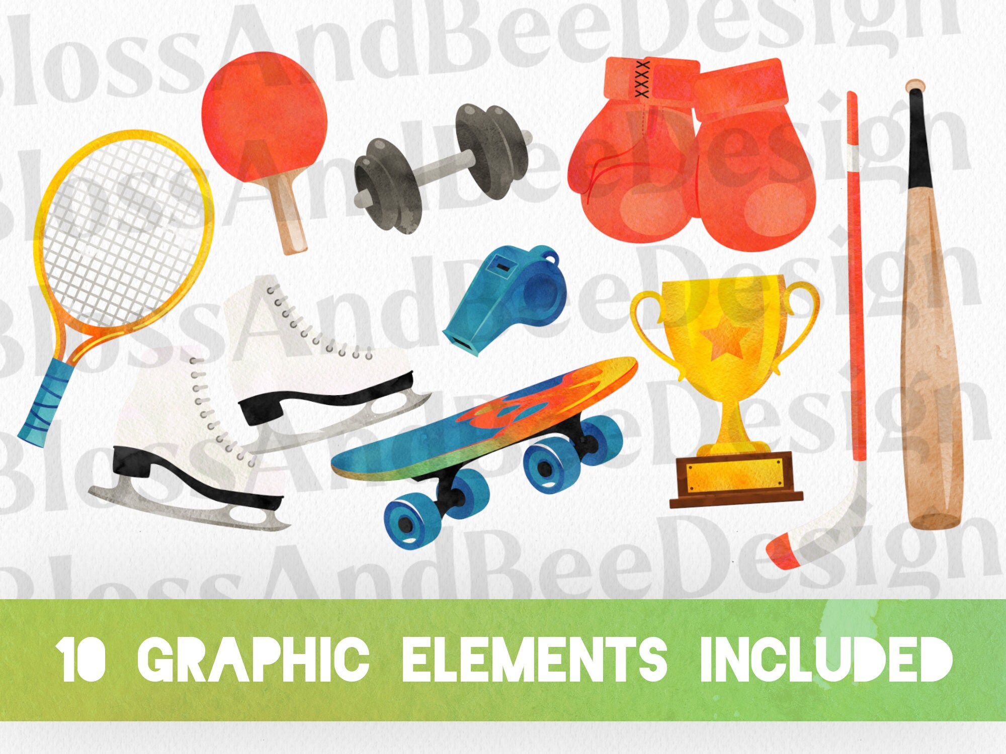 Sporting Gear Clipart Watercolor Effect Illustrations - Etsy