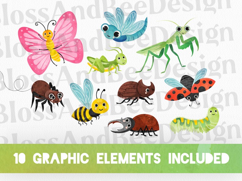 Cute Bugs Clipart Watercolor Effect Illustrations Insect Themed ...