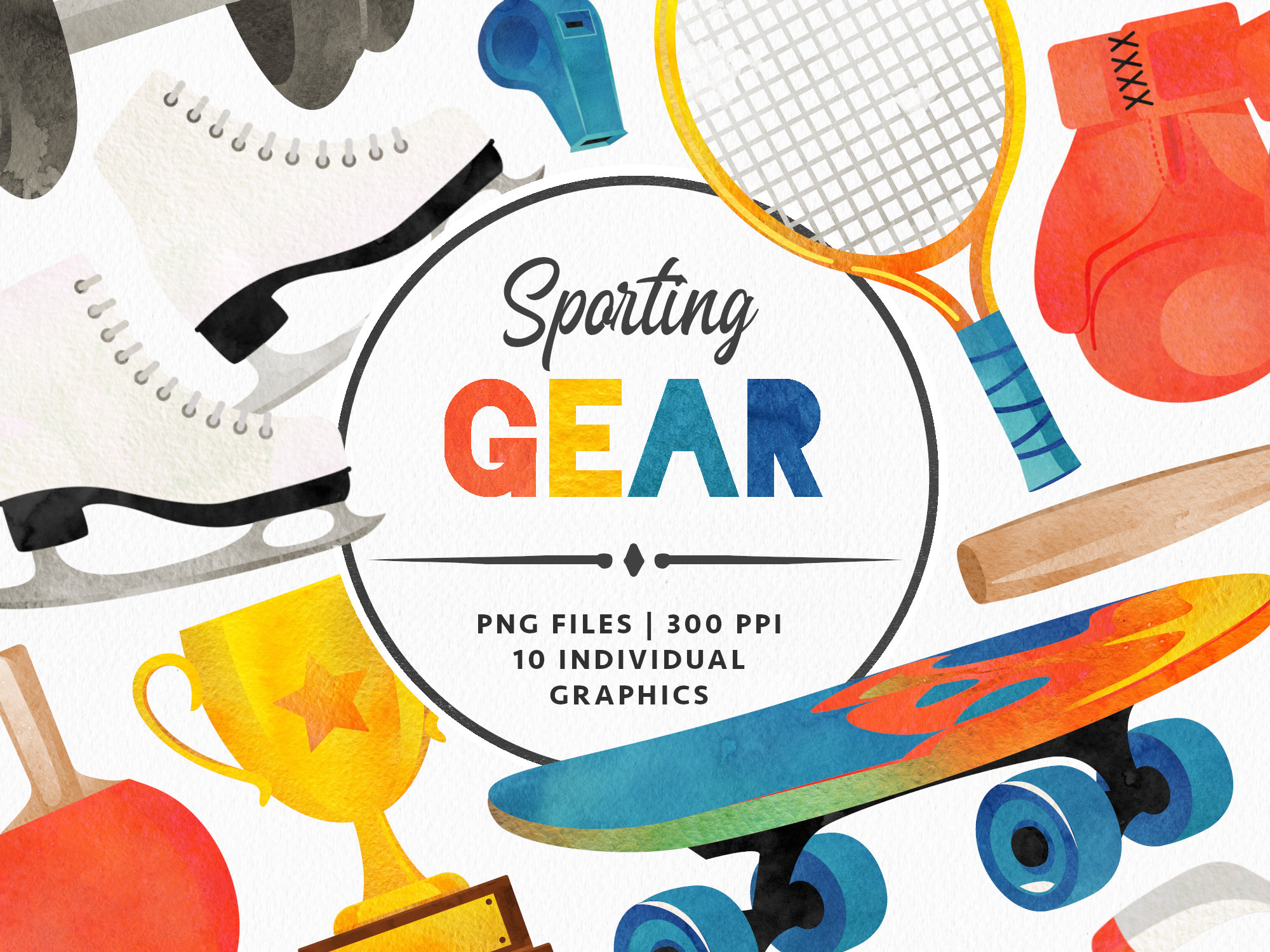 Sporting Gear Clipart Watercolor Effect Illustrations - Etsy