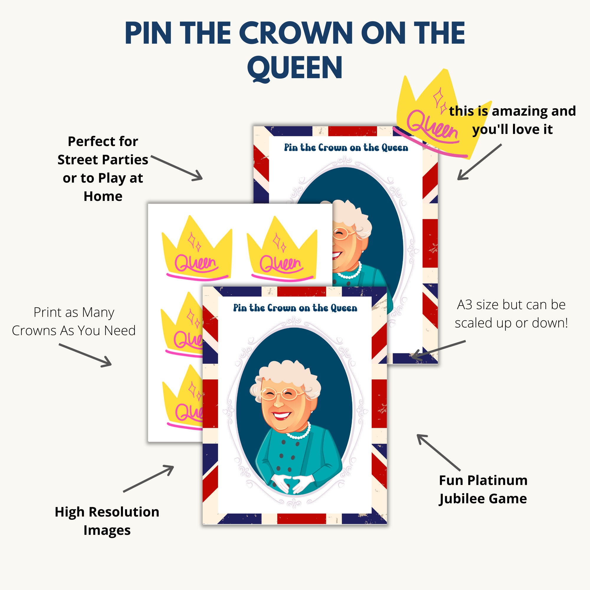 Pin the Crown on the Queen, Platinum Jubilee Party Game, Instant ...