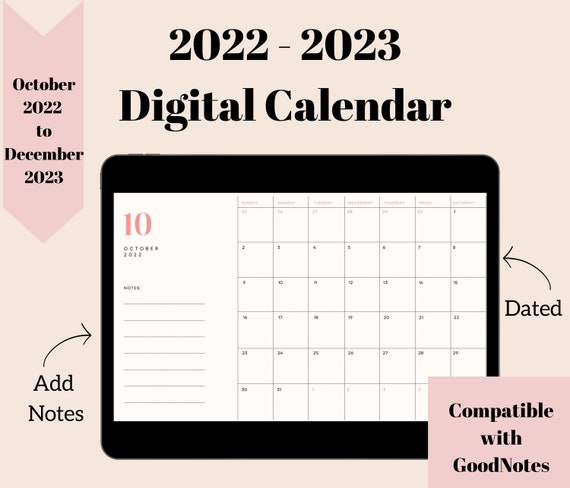 2022 2023 Digital Calendar Template Goodnotes - Etsy