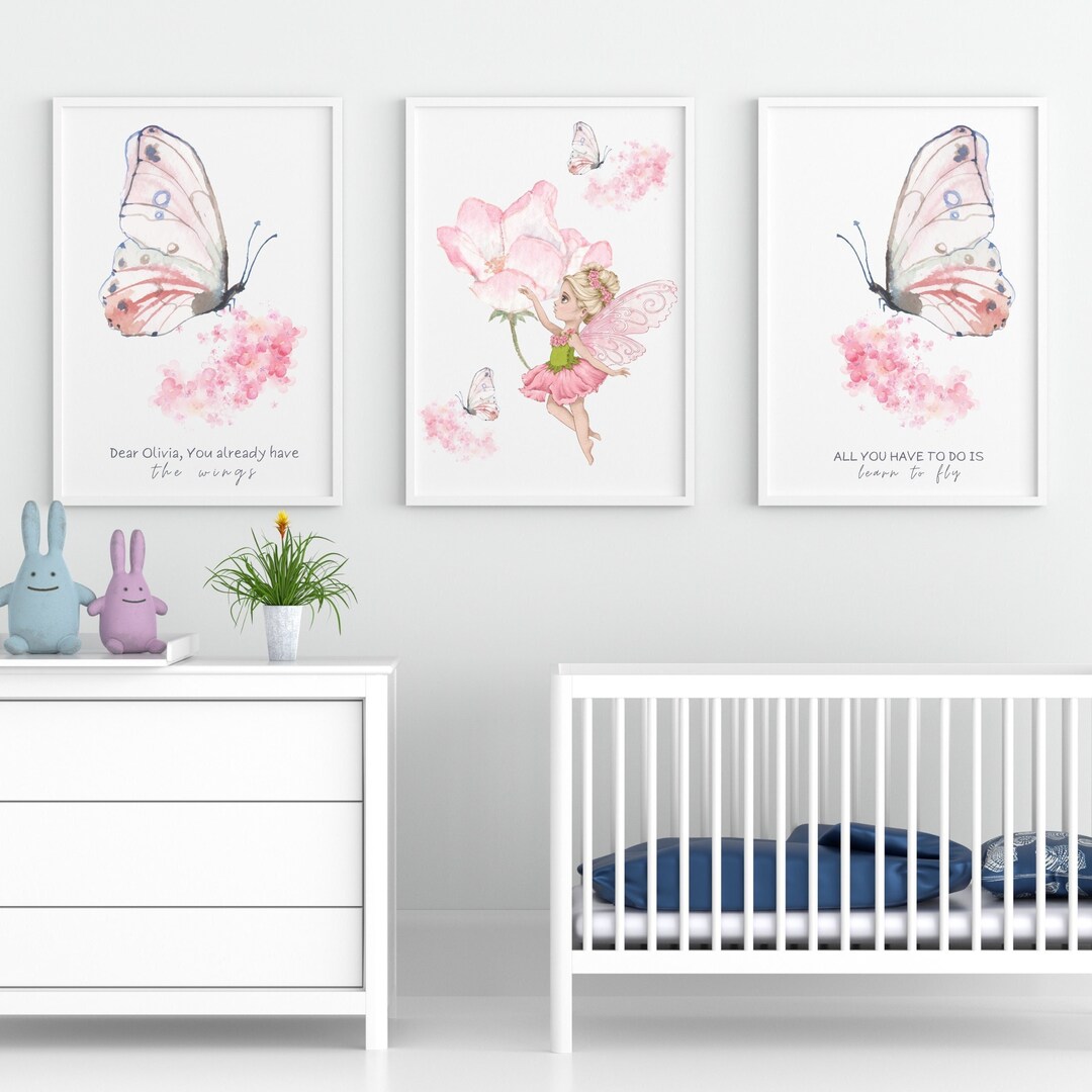 Set of 3 Fairy Nursery Wall Art Prints. Watercolour Soft Pink - Etsy