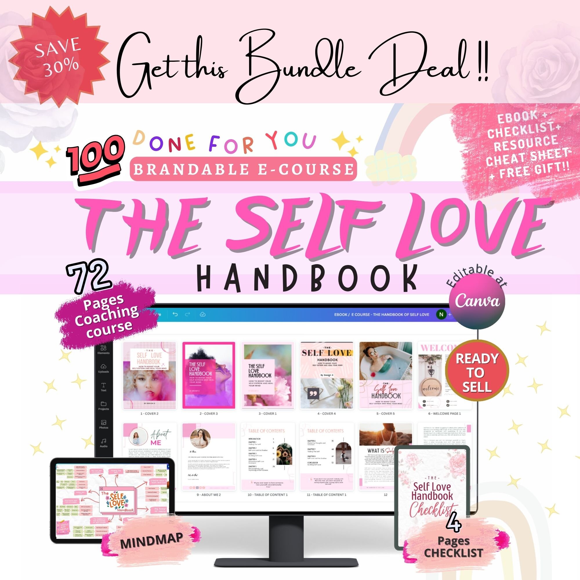 Self Love Workbook Canva Template Brandable Ecourse |doneforyou ...