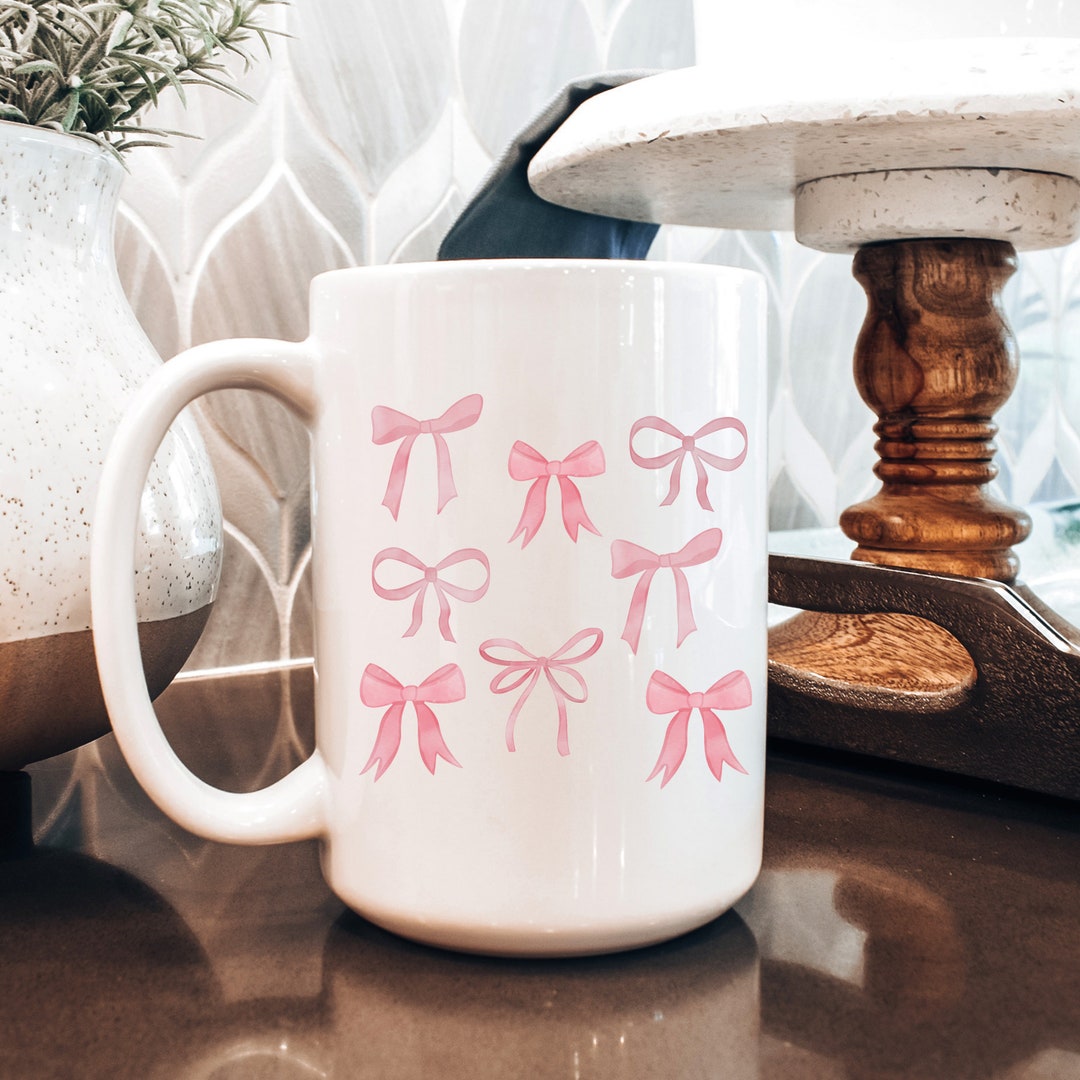 Pink Bow Coffee Mug, Cute Pink Bows Cup, Gift for Sister, Trendy Bows ...