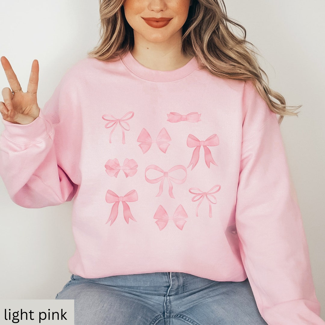 Womens Pink Bow Sweatshirt, Trendy Bow Sweatshirt for Women, Crewneck With Bows, Gildan ...