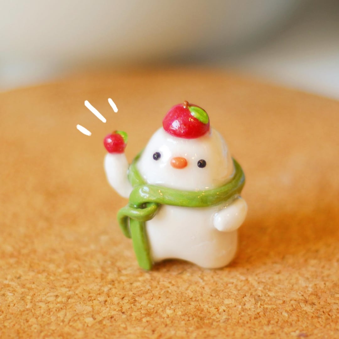 Apple Duck Desk Friend – Handmade Clay Duck Figurine, Kawaii Duck Desk ...