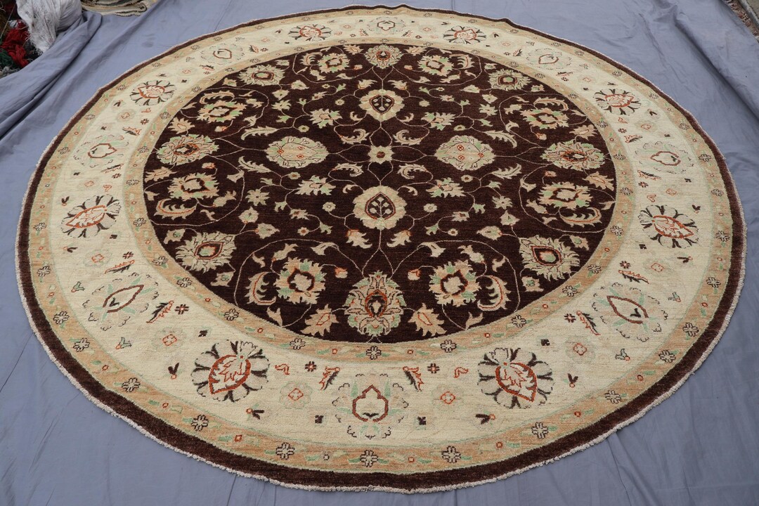 9x9 Brown Round Bidjar Area Rug, Hand Knotted Natural Dyes Oriental ...
