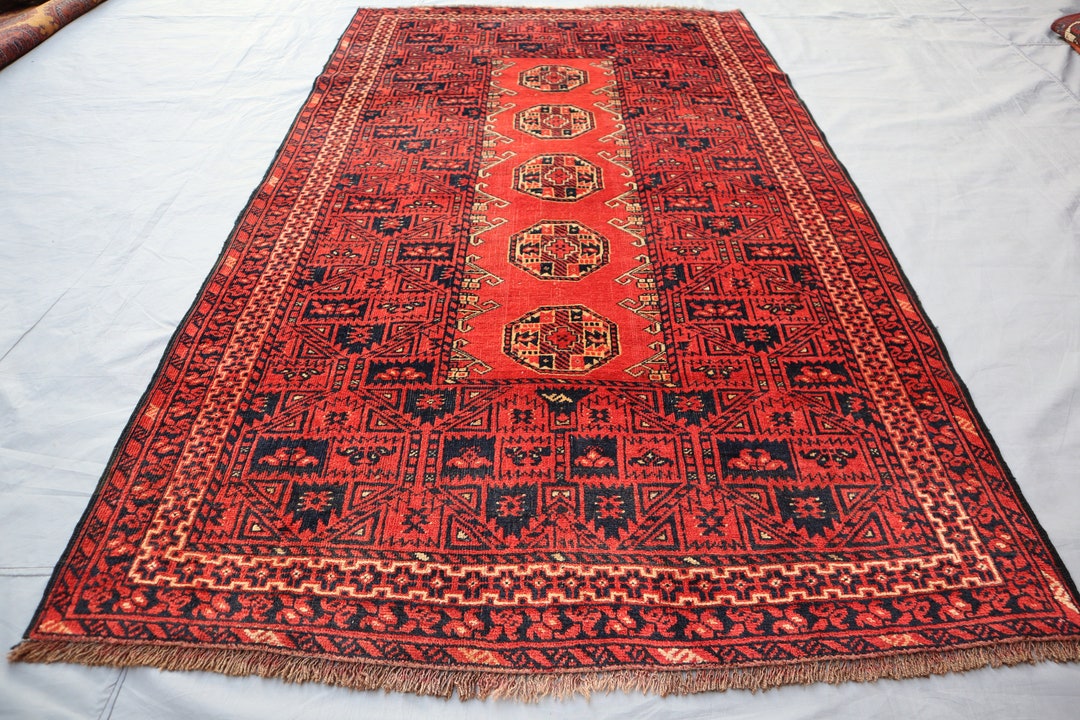 1960s Antique Rug 3'5x5'9 Ft Afghan Handmade Wool Rug, Vintage Turkmen ...