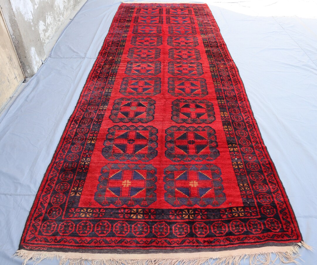 Antique 5x14 Ft Wide Runner Rug, Red Tribal Vintage Runner Rug, Afghan ...