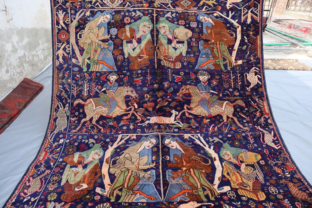 Hunting Pictorial Rug, 6x9 Ft One of a Kind Rug, Handmade Wool Area Rug ...