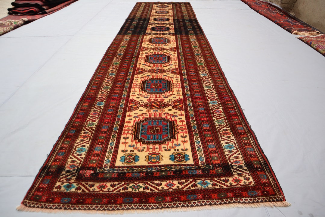 14 Ft Runner Rug 3'4x13'6 Ft Turkmen Antique Sarouk Bukhara Rug, Beige ...