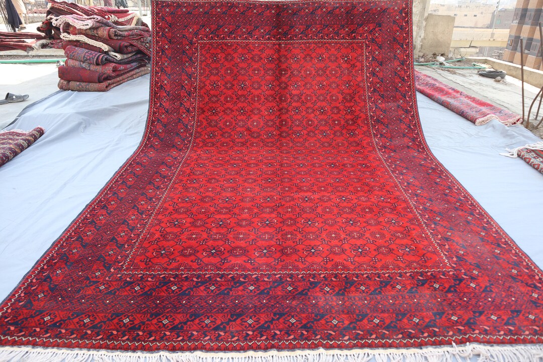 6'6x9'5 Ft Turkmen Antique Bashiri Design Large Bukhara Rug, Afghan ...