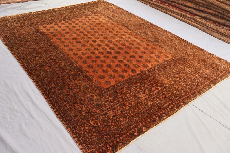 1940s Antique 7x10 Ft Turkmen Bashiri Bukhara Rug, Terracotta Vintage ...