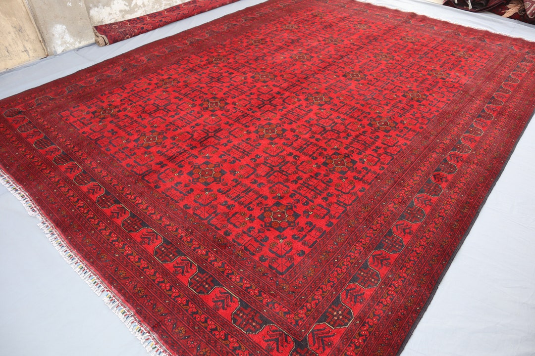 10x13 Large Red Area Rug - Afghan Hand Knotted Veg Dyes Wool Bukhara ...
