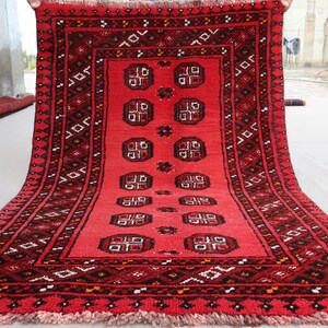Small Vintage Rug 2'4x3'8 Ft Turkmen Red Bukhara Rug, Afghan Handmade ...
