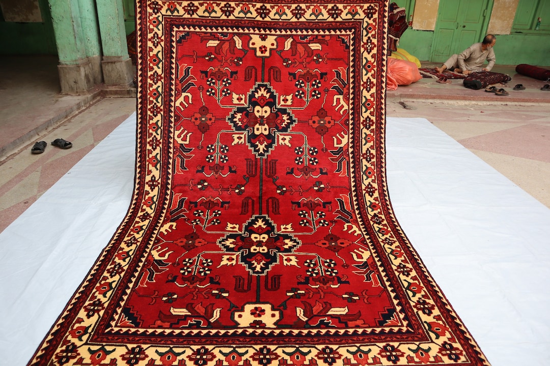 6x9 Afghan Area Rug - Red Turkmen Style Hand Knotted Wool Rug - Turkmen ...