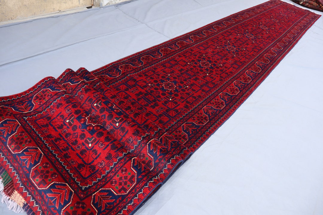 25 Ft Extra Long Runner Rug | Afghan Handmade Red Bukhara Rug | Long ...
