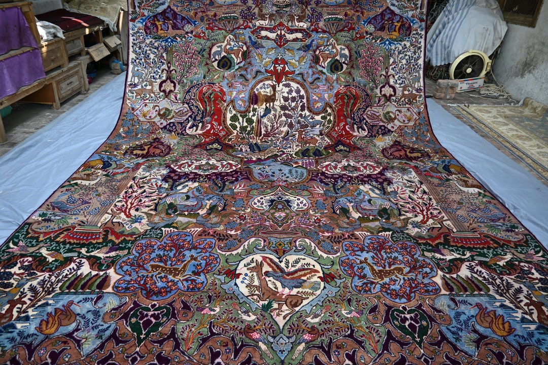 10x13 Vintage Pictorial Area Rug, Handmade High Pile Wool Rug, Antique ...