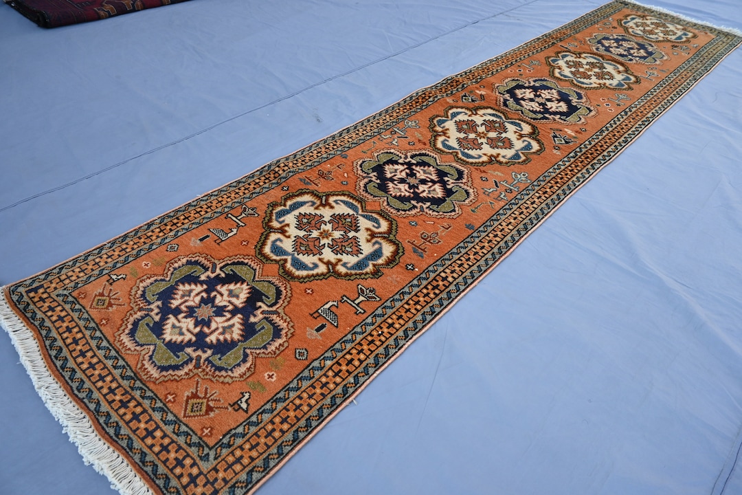 2x10 Ft Orange Runner Rug, Collectors Piece Vintage Afghan Handmade ...